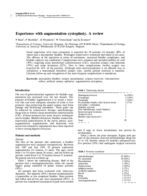 (PDF) Experience with augmentation cystoplasty. A review