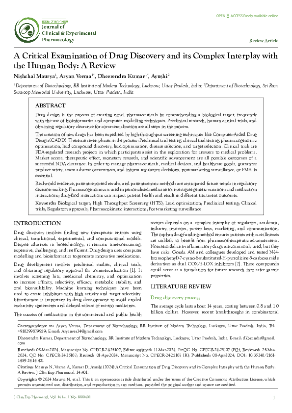 (PDF) A critical examination of drug discovery and its complex ...