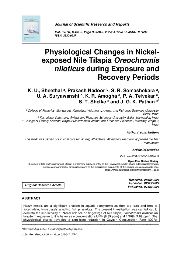 (PDF) Physiological Changes in Nickel-exposed Nile Tilapia Oreochromis ...