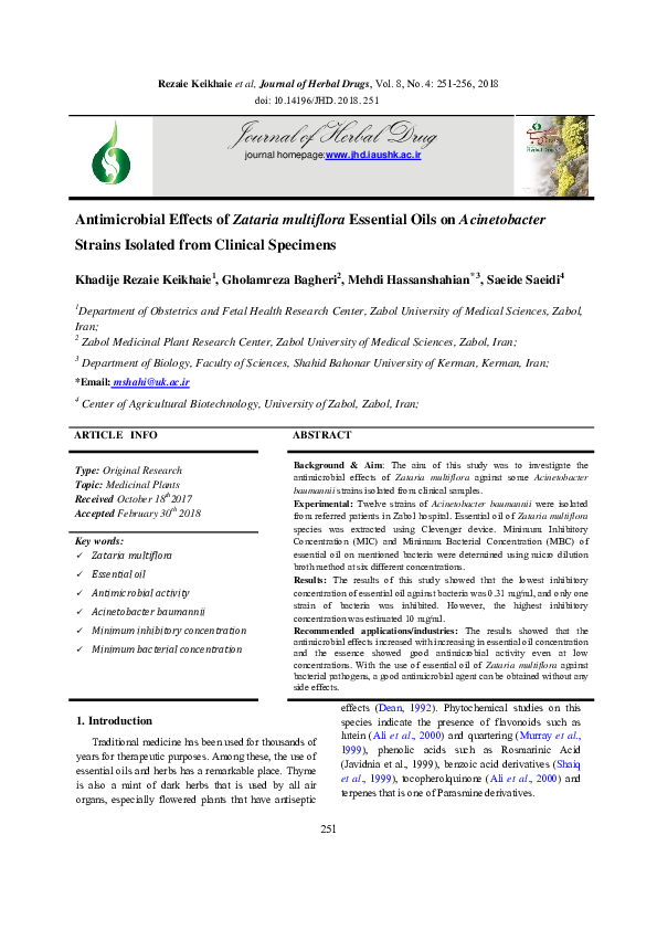 (PDF) Antimicrobial Effects of Zataria multiflora Essential Oils on ...