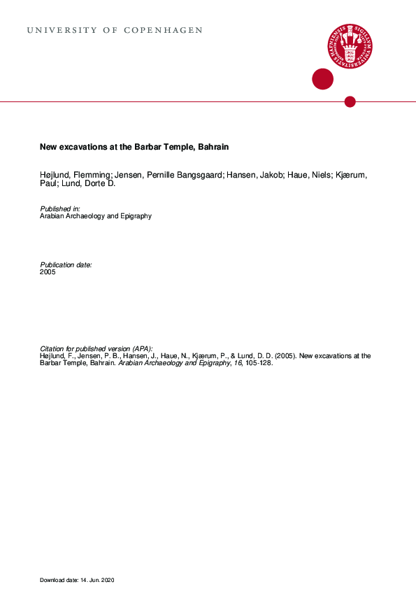 (PDF) New excavations at the Barbar Temple, Bahrain