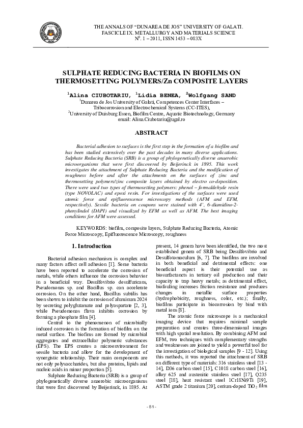 (PDF) Sulphate Reducing Bacteria in Biofilms on Thermosetting Polymers/Zn Composite Layers ...