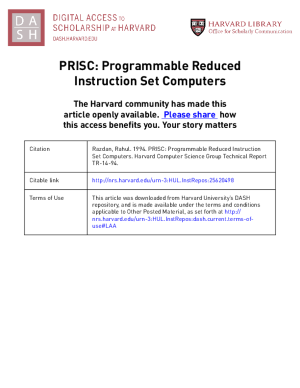 (PDF) Prisc: programmable reduced instruction set computers | rahul razdan - Academia.edu
