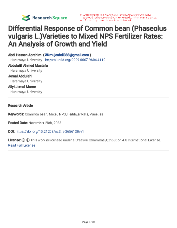 (PDF) Differential Response of Common bean (Phaseolus vulgaris L.)Varieties to Mixed NPS ...
