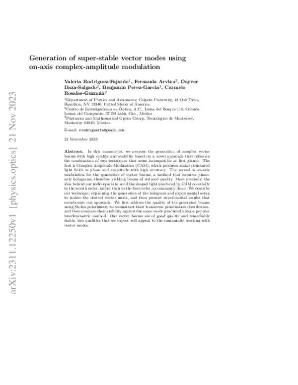 (PDF) Generation of super-stable vector modes using on-axis complex ...