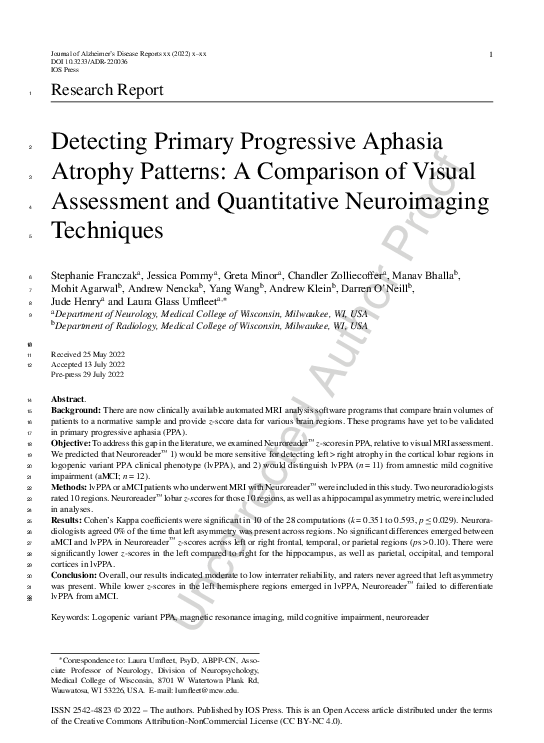 (PDF) Detecting Primary Progressive Aphasia Atrophy Patterns: A ...