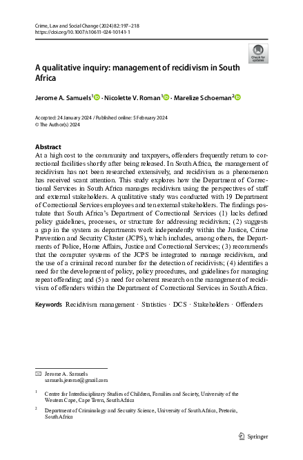 (PDF) A qualitative inquiry: management of recidivism in South Africa
