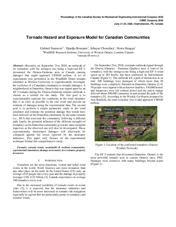 (PDF) Tornado Hazard and Exposure Model for Canadian Communities