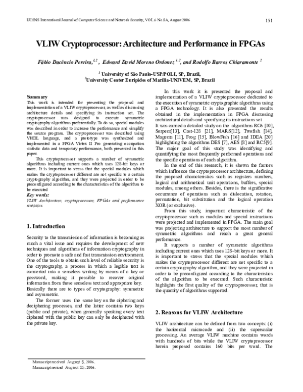 (PDF) VLIW Cryptoprocessor: Architecture and Performance in FPGAs
