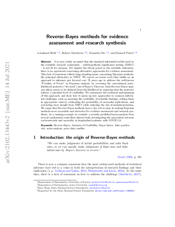 (PDF) Reverse-Bayes methods for evidence assessment and research synthesis