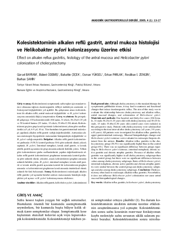 (PDF) Kolesistektominin alkalen reflü gastrit, antral mukoza ...