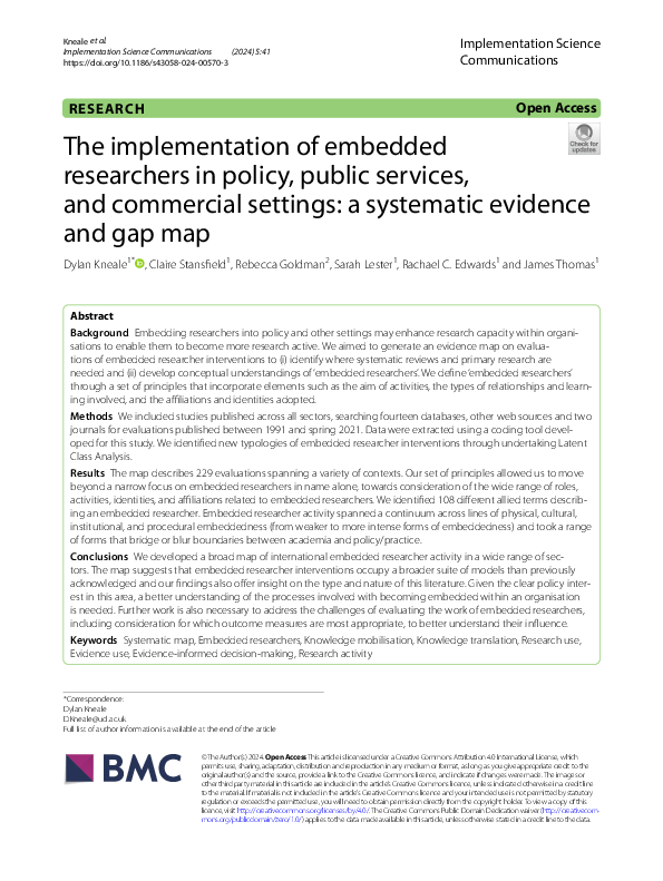 (PDF) The implementation of embedded researchers in policy, public ...