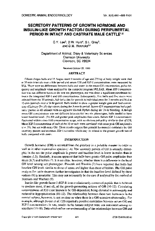 (PDF) GH and IGF-I Secretion Patterns in Male Cattle Pre- and Post ...