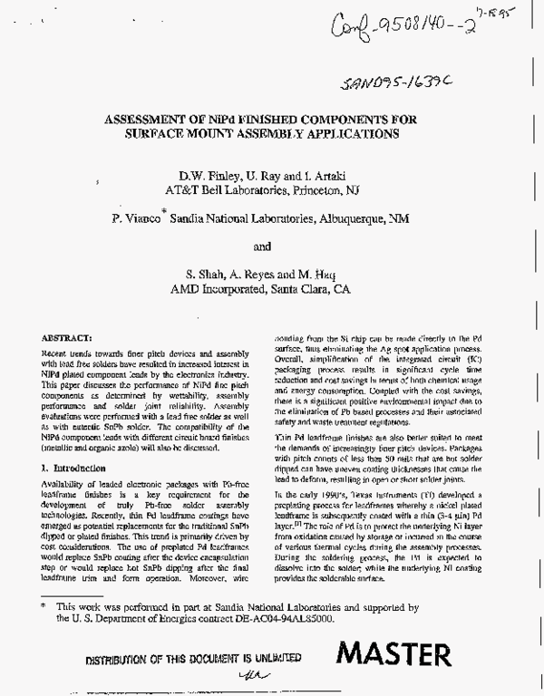 (PDF) Assessment of NiPd finished components for surface mount assembly ...