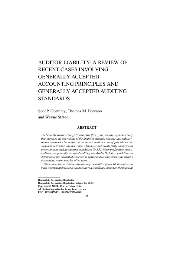 (PDF) Auditor Liability: A Review of Recent Cases Involving Generally ...