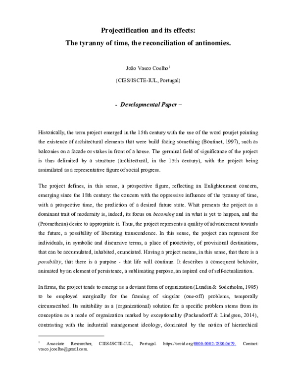 (PDF) Projectification and its effects: The tyranny of time, the ...