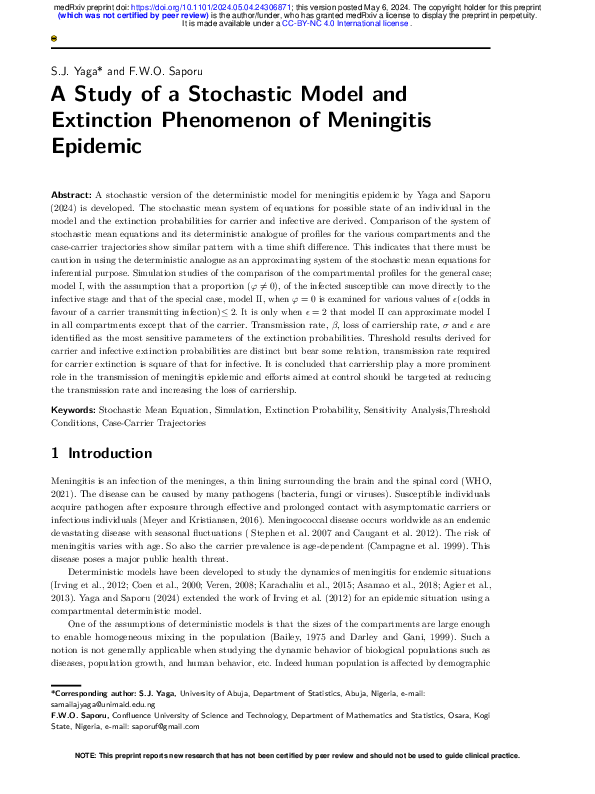 (PDF) A Study of a Stochastic Model and Extinction Phenomenon of ...