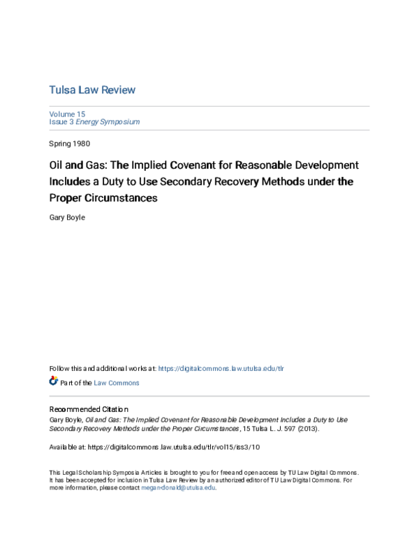 (PDF) Oil and Gas: The Implied Covenant for Reasonable Development ...