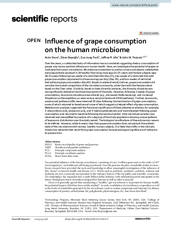 (PDF) Influence of grape consumption on the human microbiome