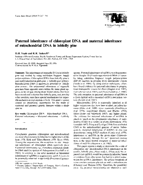 (PDF) Paternal inheritance of chloroplast DNA and maternal inheritance ...