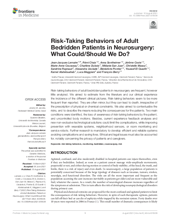(PDF) Risk-Taking Behaviors of Adult Bedridden Patients in Neurosurgery: What Could/Should We Do?