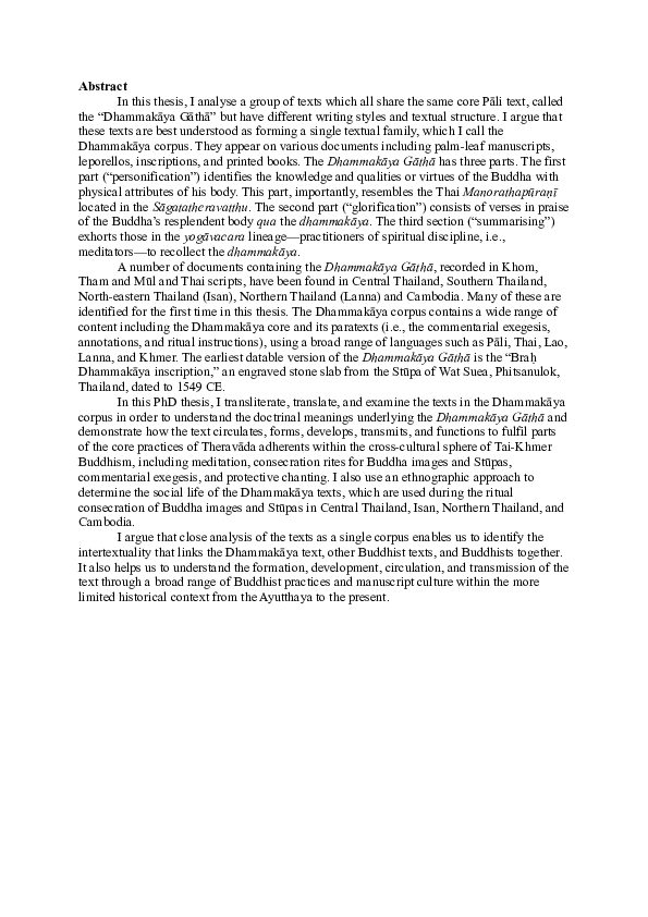 (PDF) The Dhammakāya Gāthā from Core Text to Commentary: Textual ...