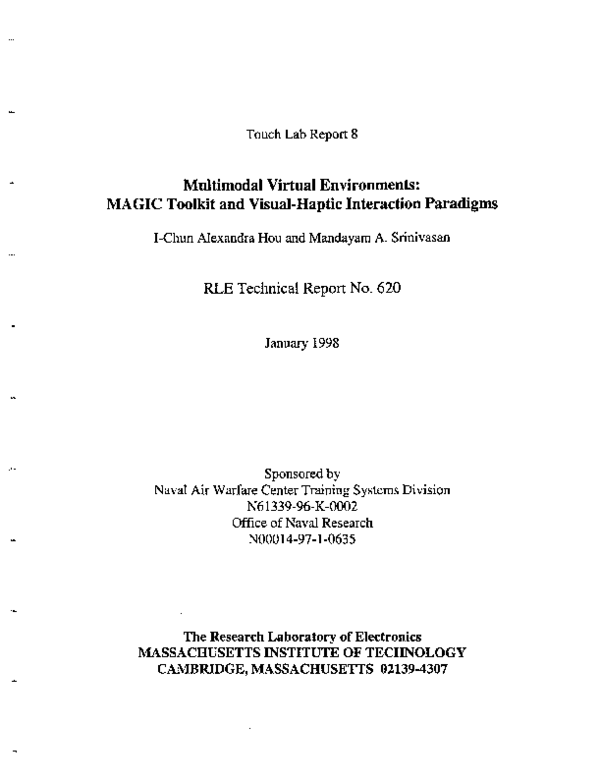 (PDF) Multimodal virtual environments : MAGIC Toolkit and visual-haptic interaction paradigms