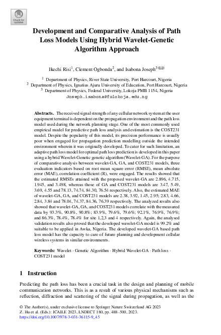 (PDF) Development and Comparative Analysis of Path Loss Models Using Hybrid Wavelet-Genetic ...