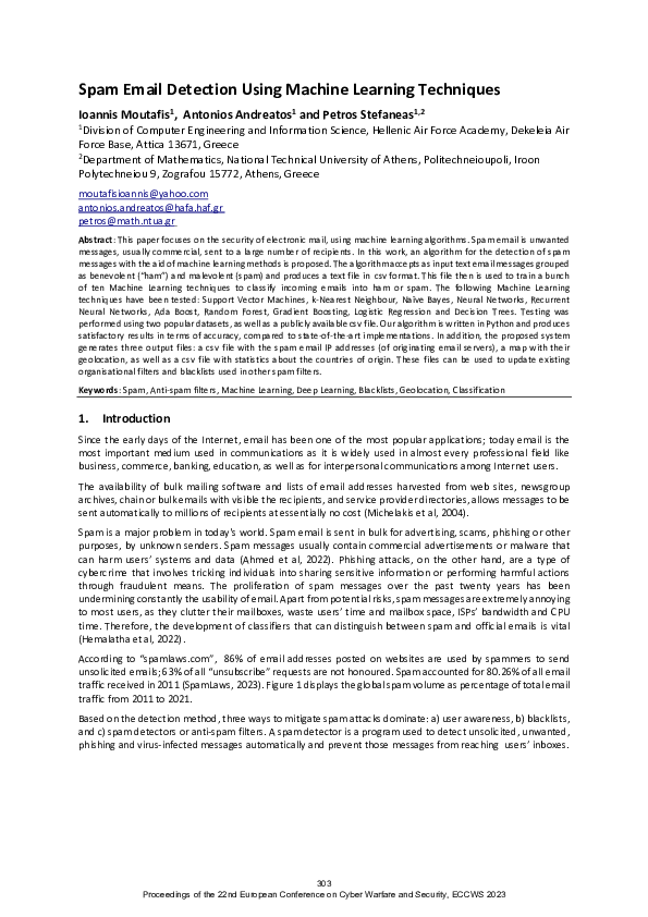 (PDF) Spam Email Detection Using Machine Learning Techniques