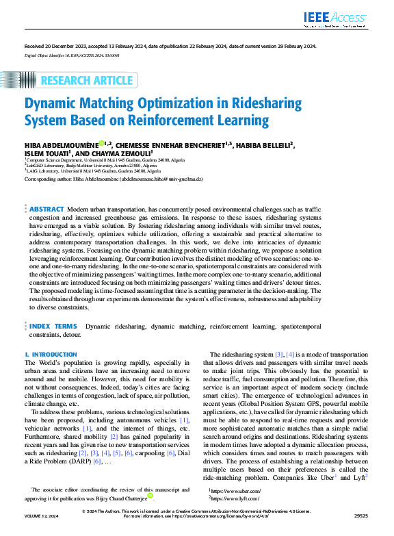 Pdf Dynamic Matching Optimization In Ridesharing System Based On Reinforcement Learning