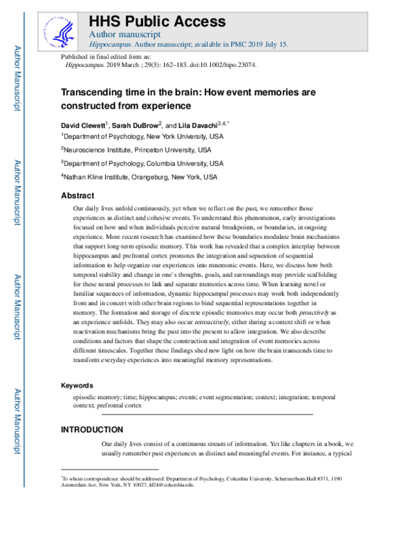 (PDF) Transcending time in the brain: How event memories are ...