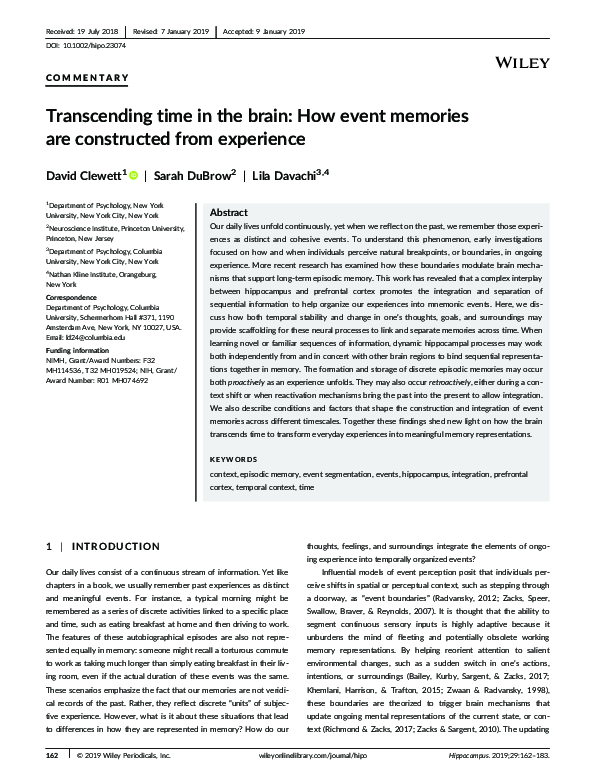 (PDF) Transcending time in the brain: How event memories are ...