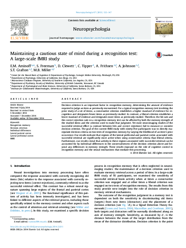 (PDF) Maintaining a cautious state of mind during a recognition test: A ...