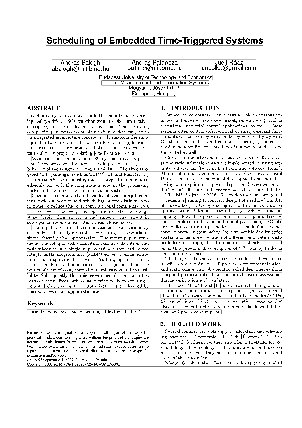 (PDF) Scheduling of embedded time-triggered systems