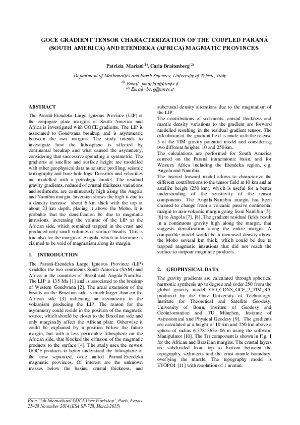 (PDF) GOCE gradient tensor characterization of the coupled Parana ...
