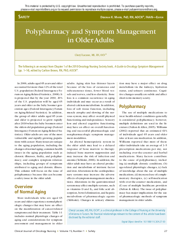(PDF) Polypharmacy and Symptom Management in Older Adults | Cheryl L ...