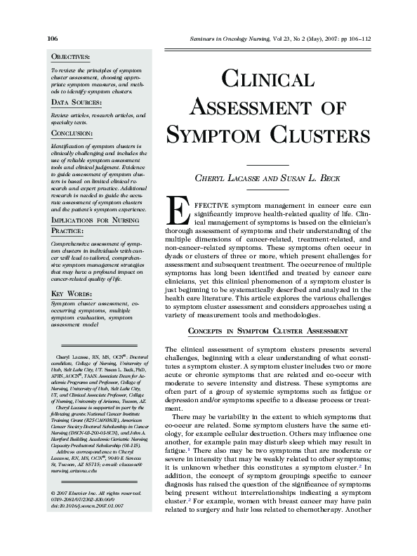 (PDF) Clinical Assessment of Symptom Clusters | Cheryl L Lacasse ...