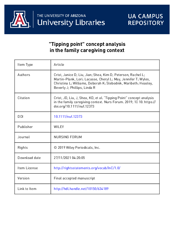 (PDF) “Tipping point” concept analysis in the family caregiving context