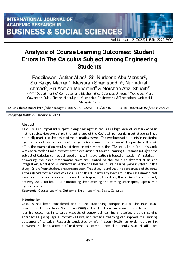 (PDF) Analysis of Course Learning Outcomes: Student Errors in The ...