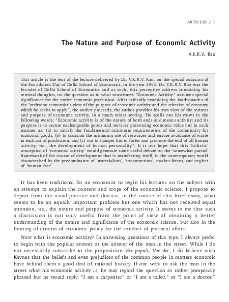 (PDF) The Nature and Purpose of Economic Activity