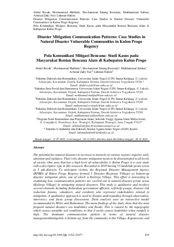 (PDF) Disaster Mitigation Communication Patterns: Case Studies in Natural Disaster Vulnerable ...