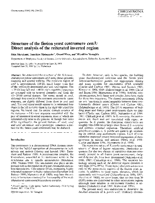 (PDF) Structure of the fission yeast centromere cen3: Direct analysis ...