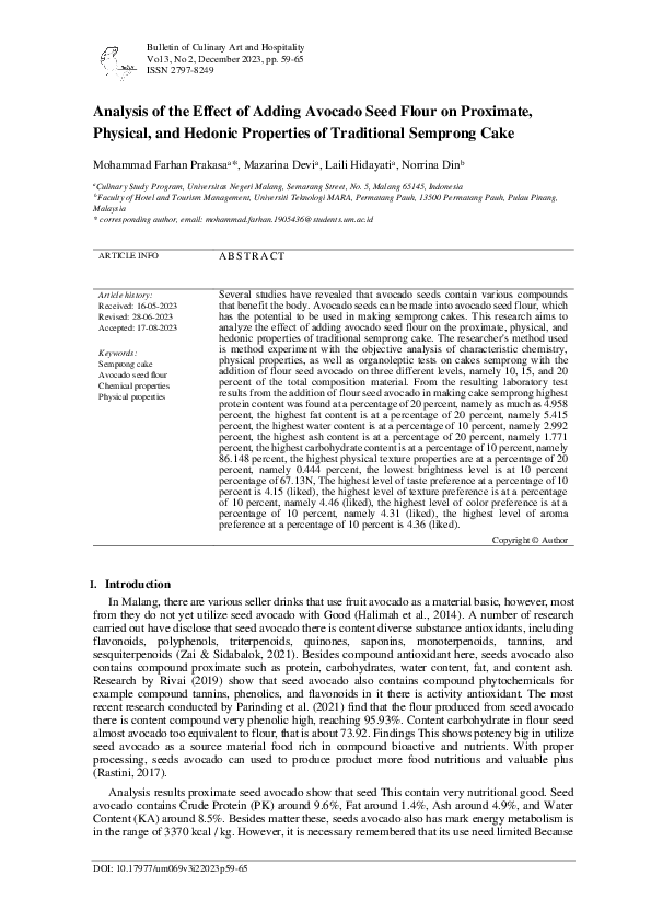(PDF) Analysis of the Effect of Adding Avocado Seed Flour on Proximate ...