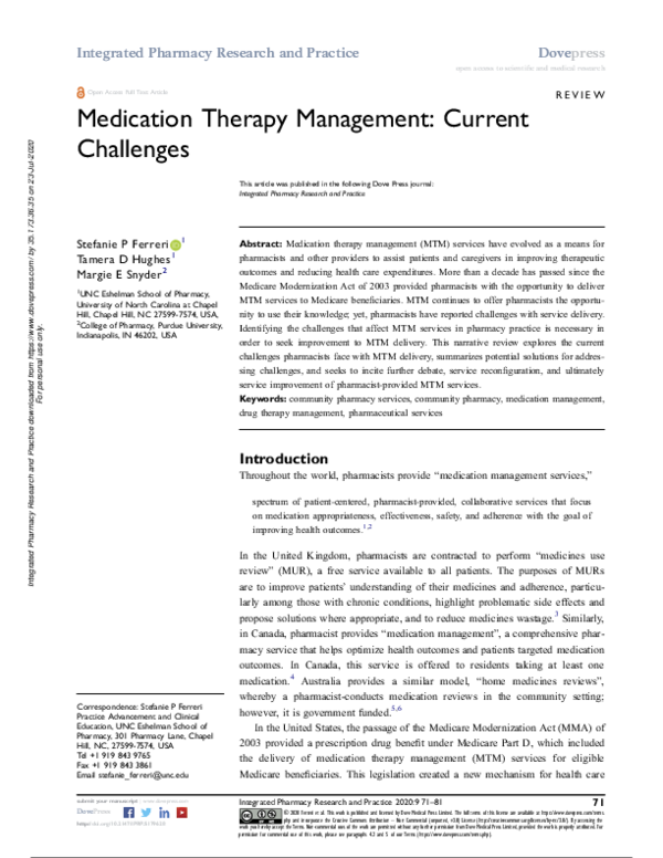 (PDF) Medication Therapy Management: Current Challenges
