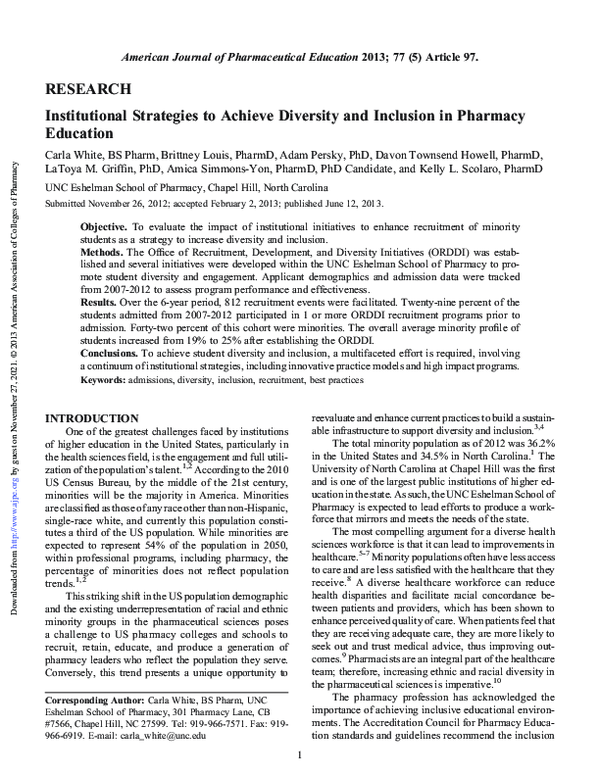 (PDF) Institutional Strategies to Achieve Diversity and Inclusion in ...