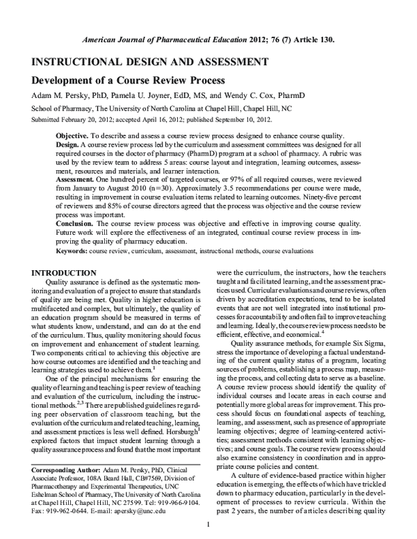 (PDF) Development of a Course Review Process