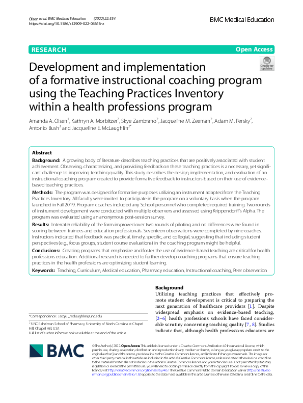 (PDF) Development and implementation of a formative instructional coaching program using the ...