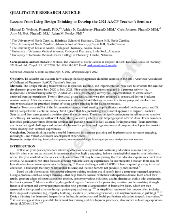 (PDF) Lessons From Using Design Thinking to Develop the 2021 AACP ...