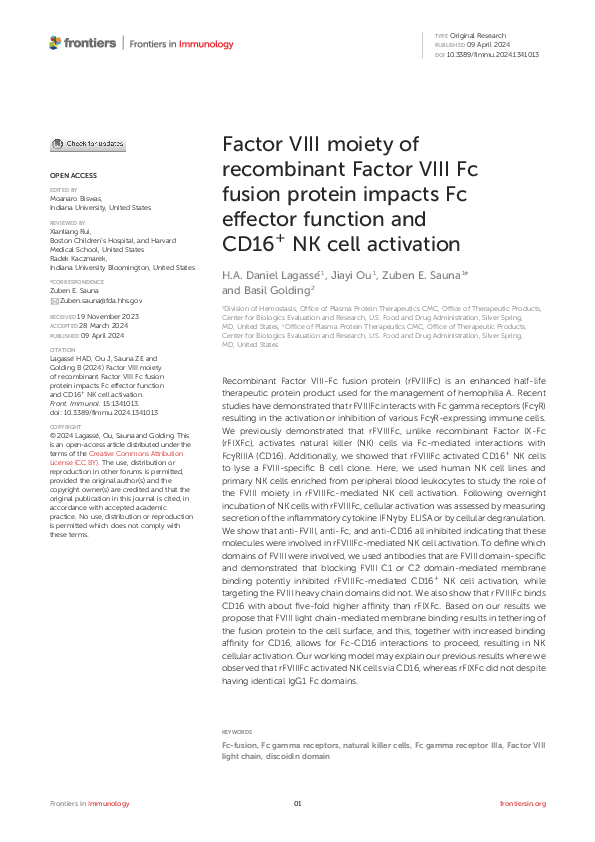 (PDF) Factor VIII moiety of recombinant Factor VIII Fc fusion protein ...