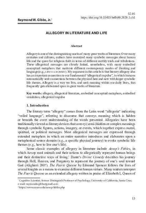 (PDF) Allegory in Literature and Life